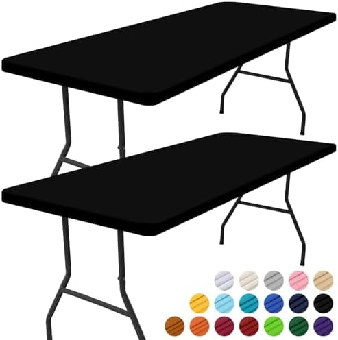 2 Pack Rectangle Picnic Table Cloth, Waterproof Elastic Fitted Tablecloths, Washable Polyester ...