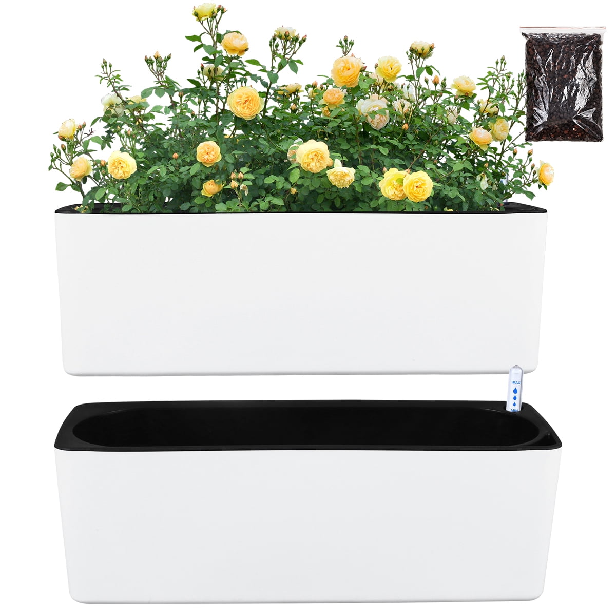 Walmart 2 Pack Durable Plastic Rectangular Plant Pots, Self Watering ...