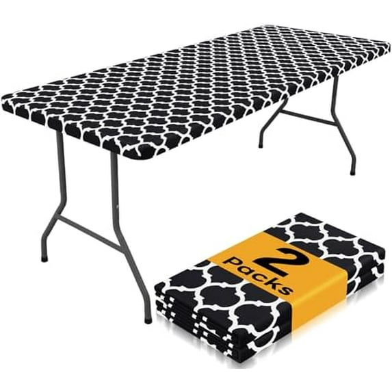 2 Pack Rectangle Table Cloth 6 Foot, Waterproof Elastic Fitted ...