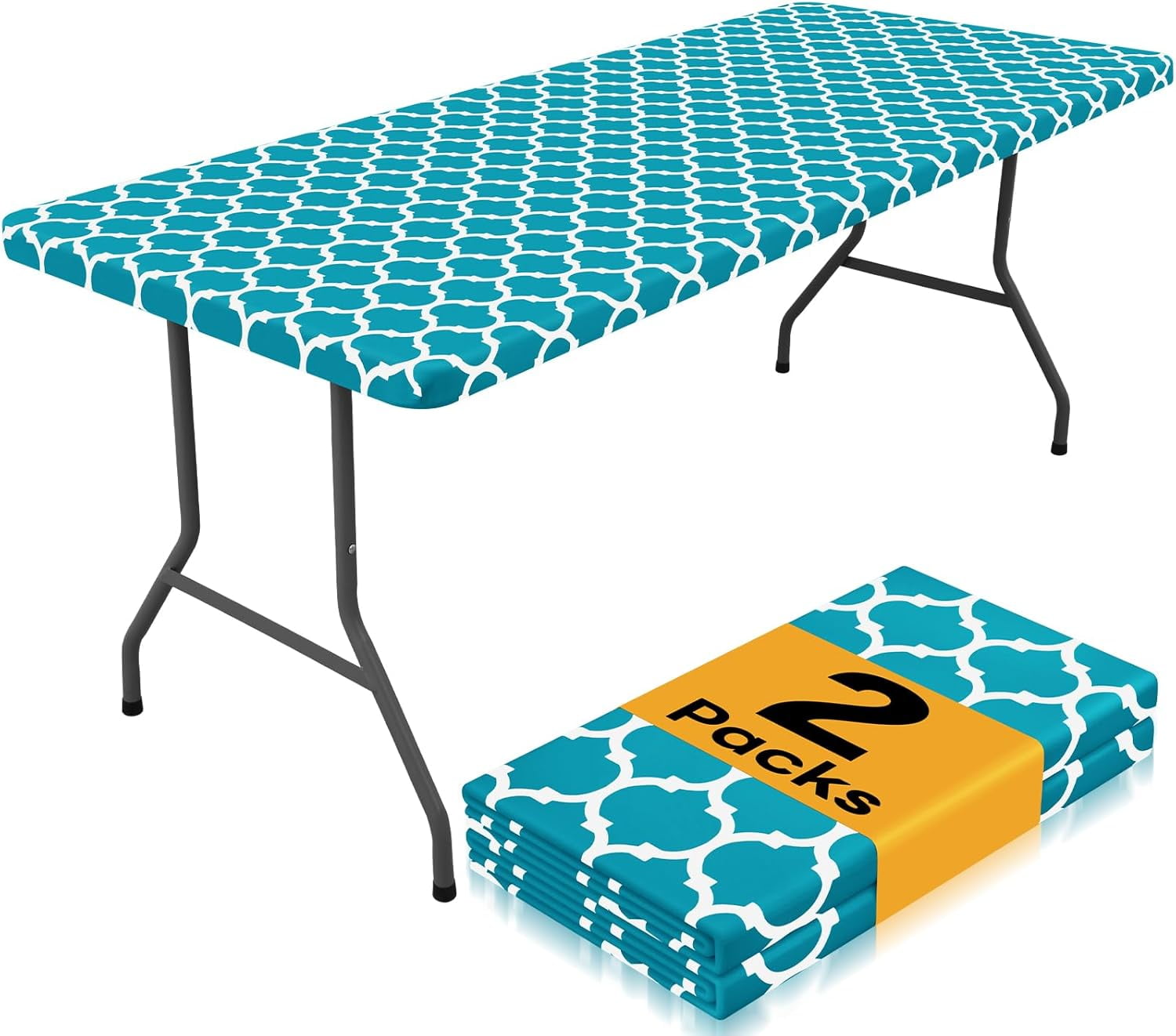 2 Pack Rectangle Table Cloth 6 Foot, Waterproof Elastic Fitted ...