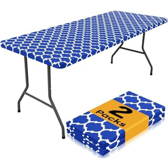 2 Pack Rectangle Table Cloth 8 Foot, Waterproof Elastic Fitted ...