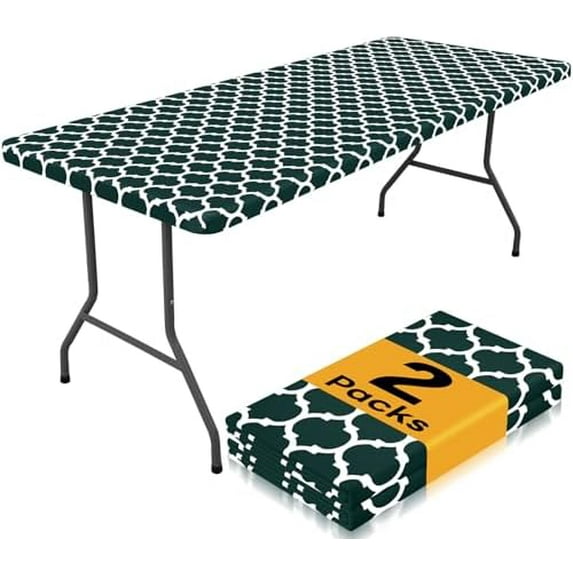2 Pack Rectangle Table Cloth 8 Foot, Waterproof Elastic Fitted ...