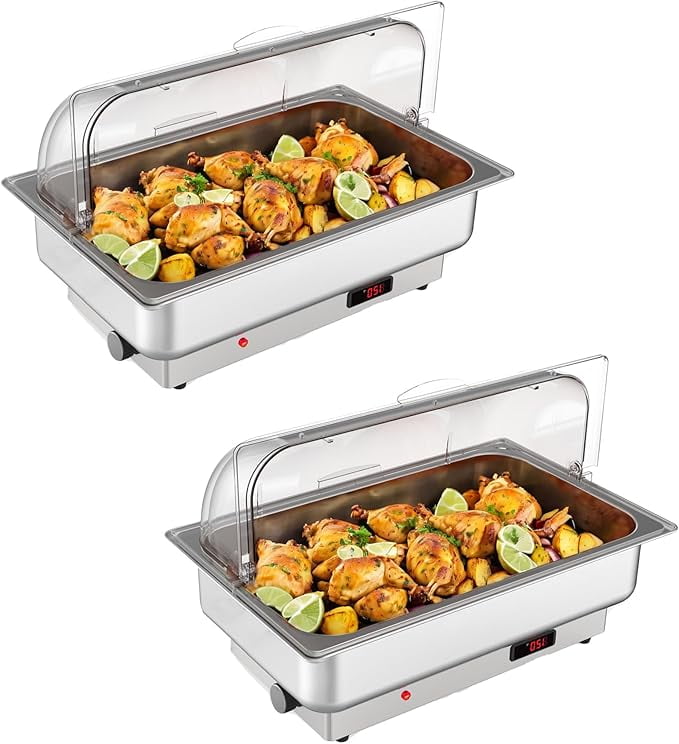 2 Pack Rectangular Chafing Dish Electric Buffet Set,9QT Stainless Steel ...