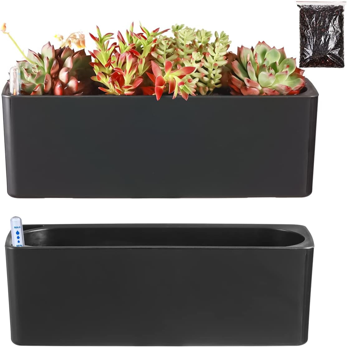 2-Pack Rectangular Planter 15.6 X 5.4 Inch Self-Watering Planter for ...