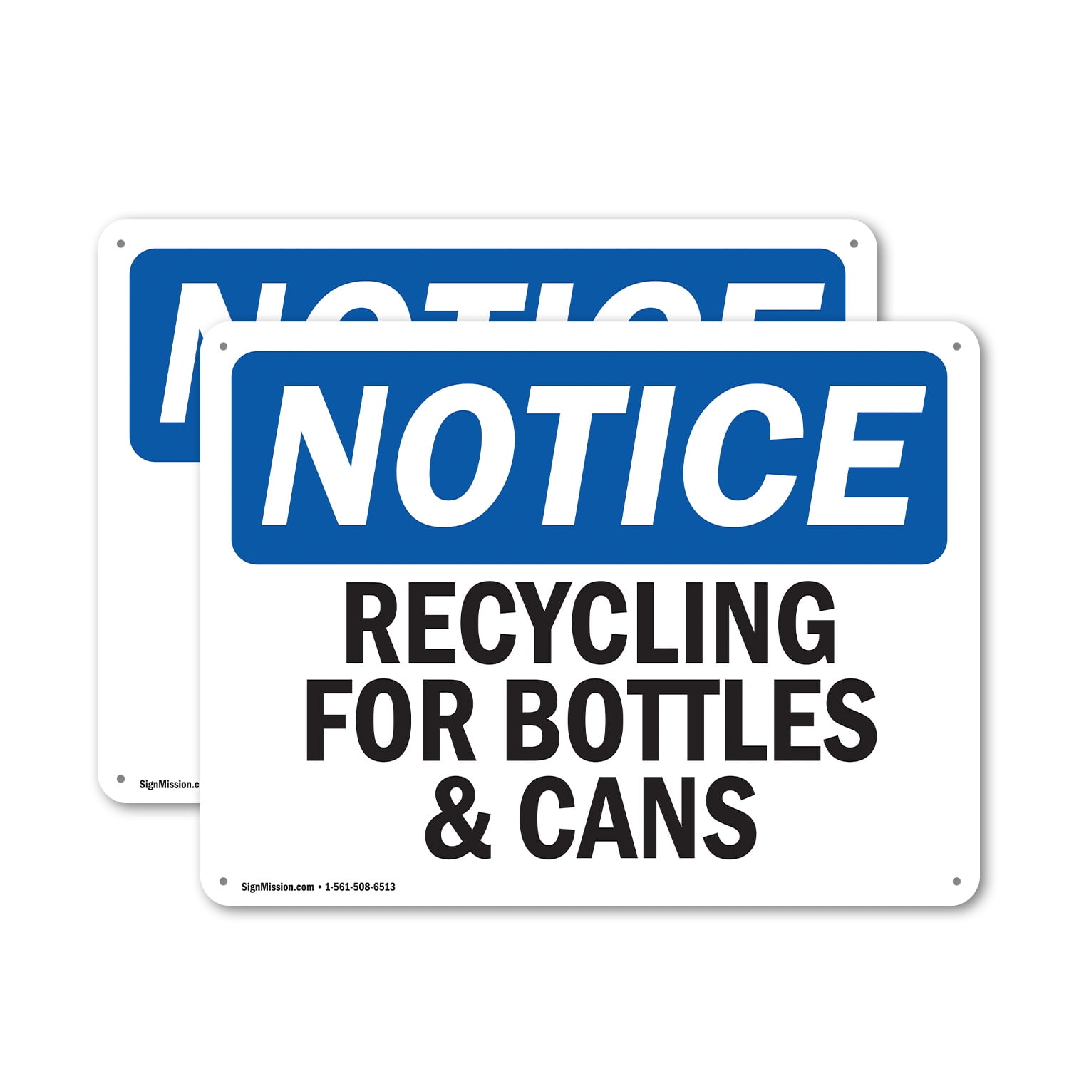 (2 Pack) Recycling For Bottles & Cans OSHA Notice Sign 18 Inch X 12 ...