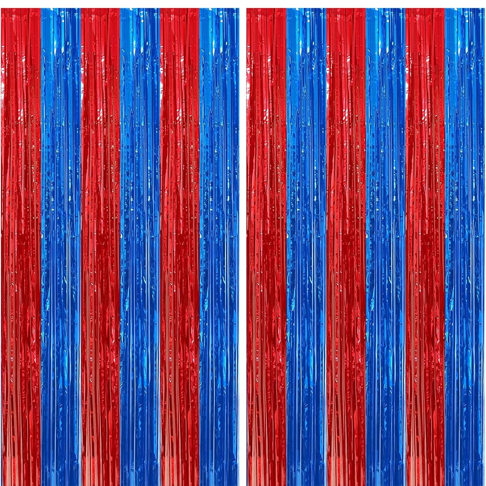 2 Pack Red and Blue Foil Fringe Curtains Photo Booth Prop Tinsel ...