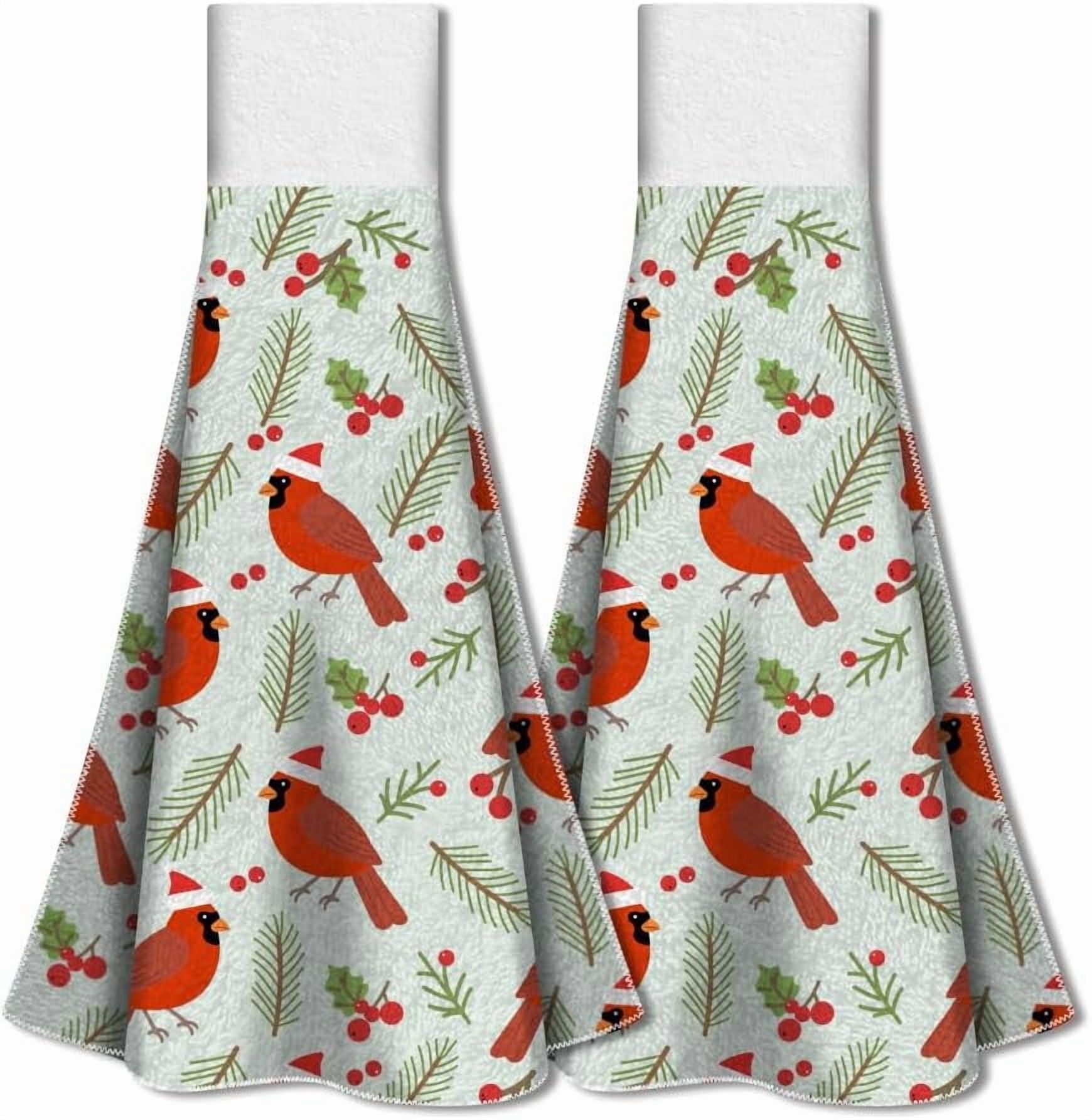 2 Pack Red Cardinal Bird Kitchen Hanging Towels with Loop Berry ...
