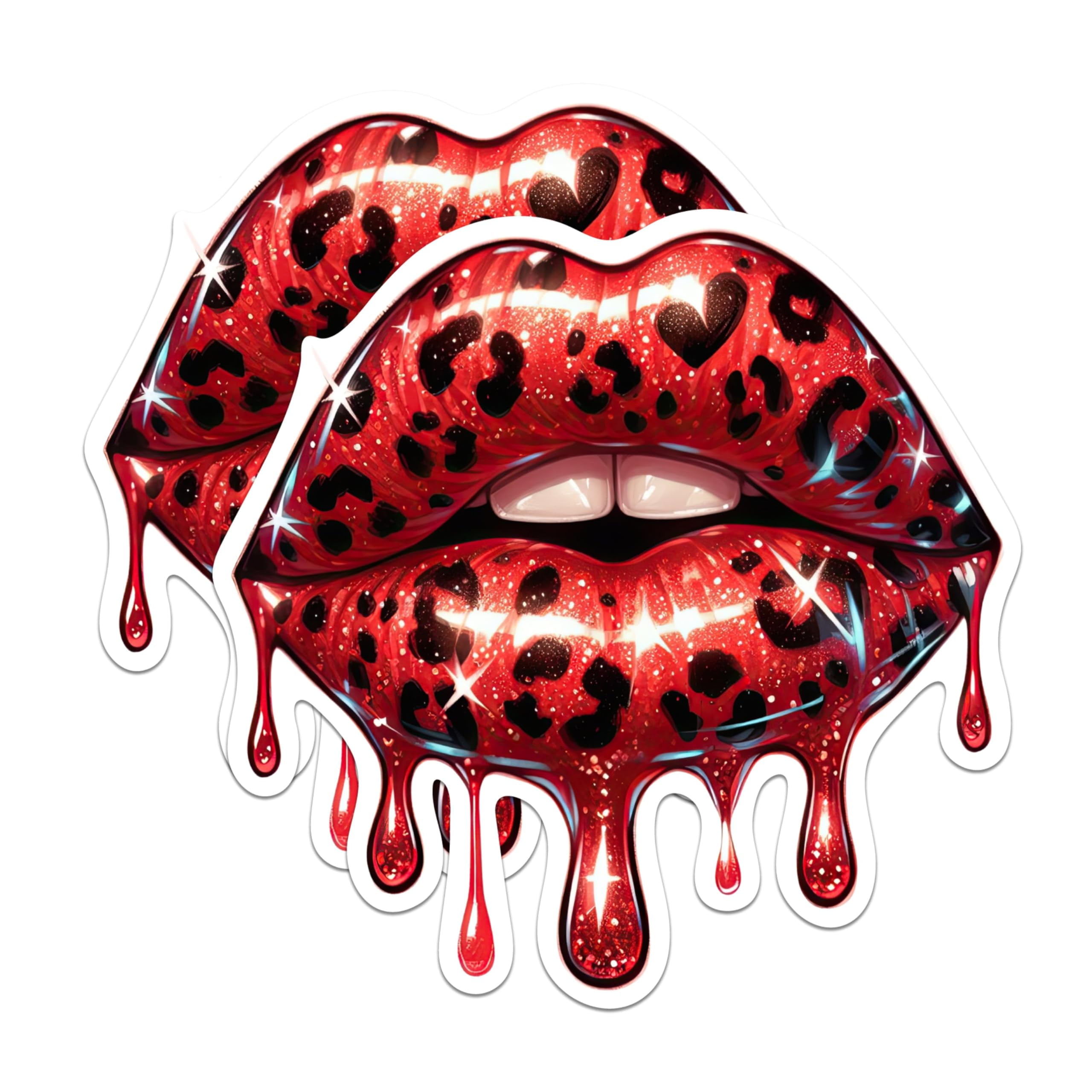(2 Pack) Red Cheetah Print Dripping Juicy Lips Stickers - 5 Inches On ...