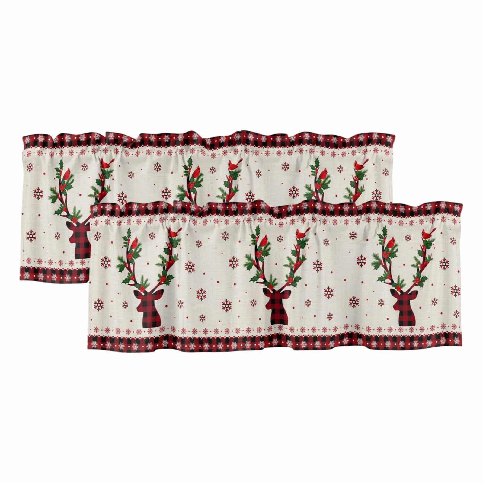 2 Pack Red Christmas Elk Valances for Windows Bedroom Living Room ...