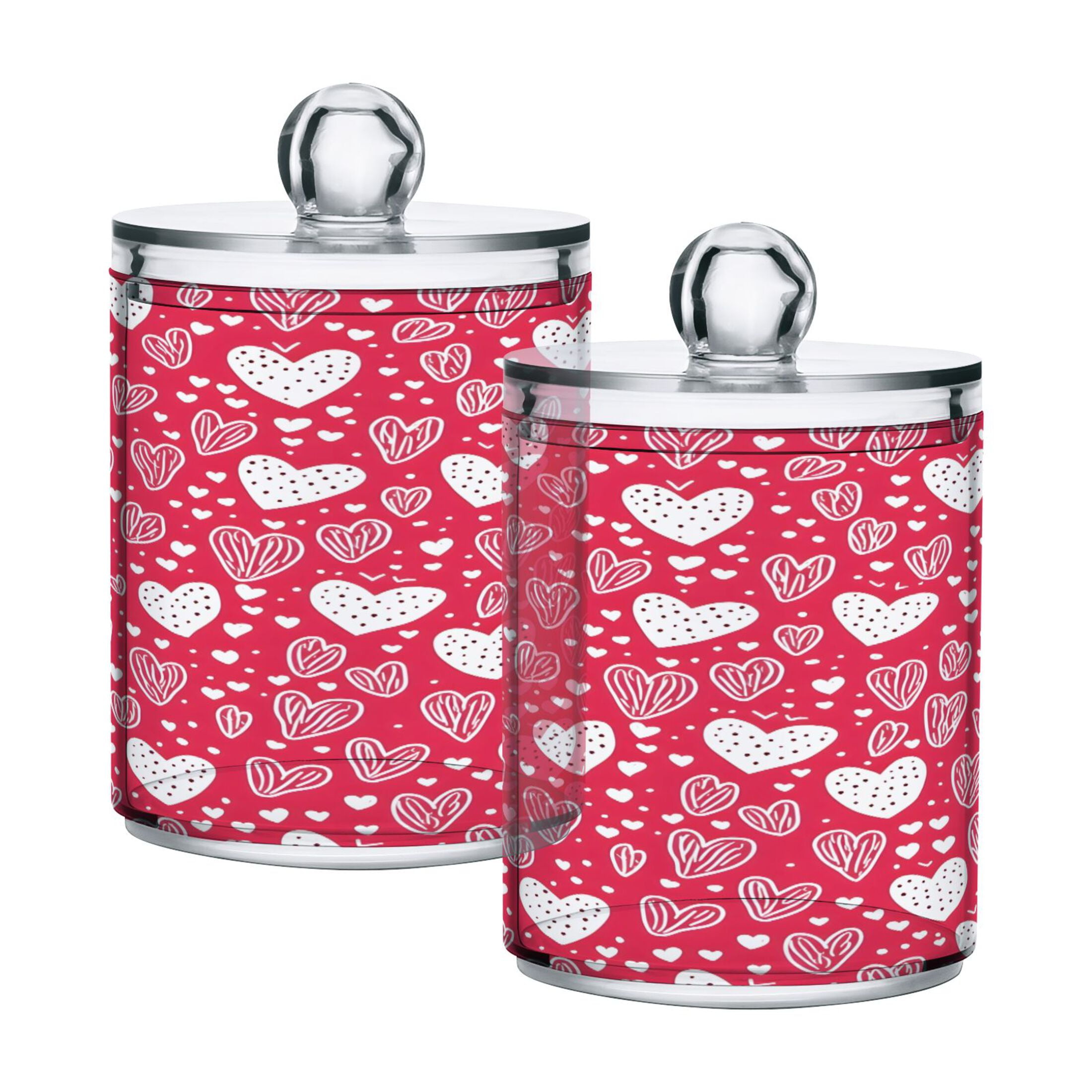 2 Pack Red Doodled Hearts Qtip Holder Dispenser Clear Plastic Storage ...
