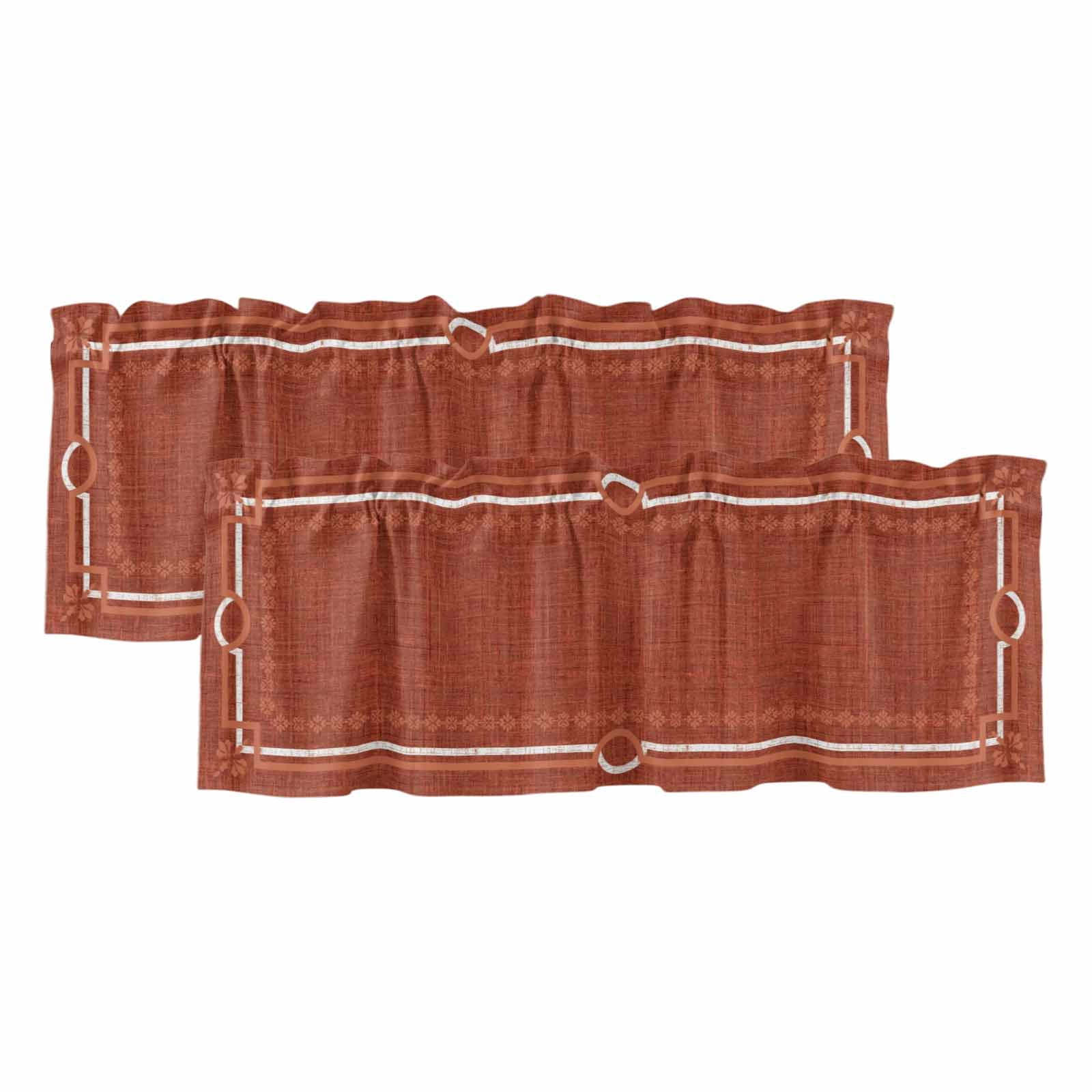2 Pack Red Farmhouse Valance for Window Linen Texture Geometric Lines ...