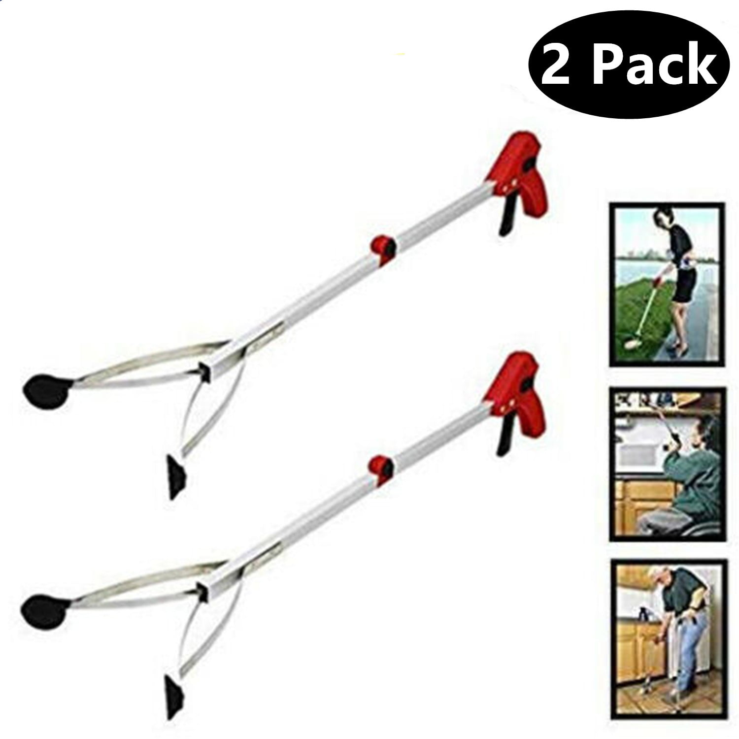 "2 Pack Extra Long Red Foldable Picker Tool Grabber Reacher Stick Extend Reach 32"" inch ...