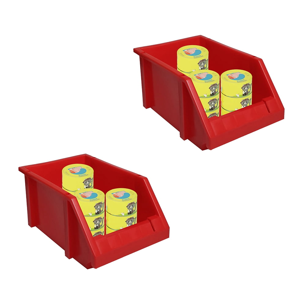 2 Pack Red Garage Storage Tool Bin, 9.8 x 5.9 x 4.7 Inch Plastic ...
