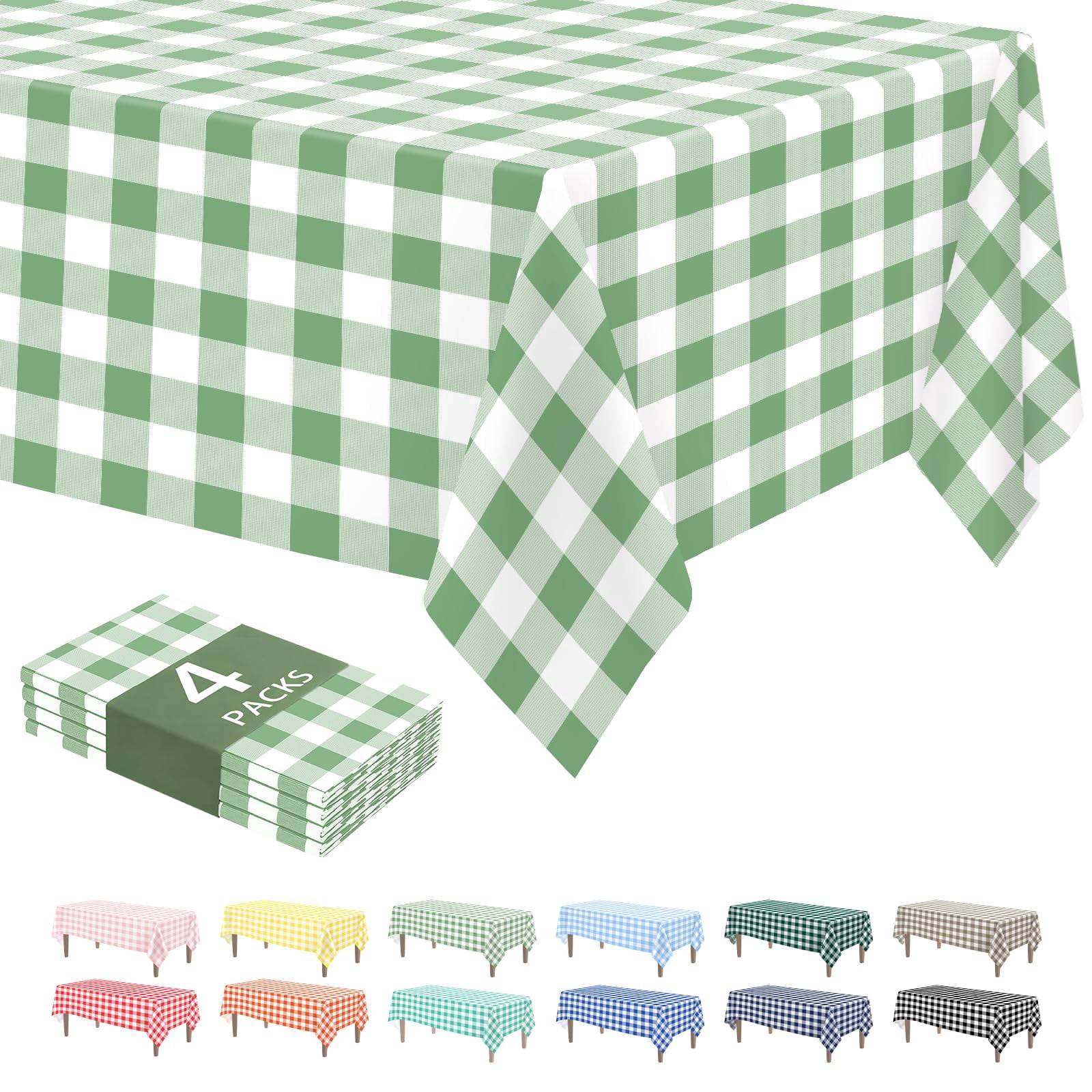 2 Pack Red Gingham Tablecloths 54 x 108 Inches Checkered Plastic ...
