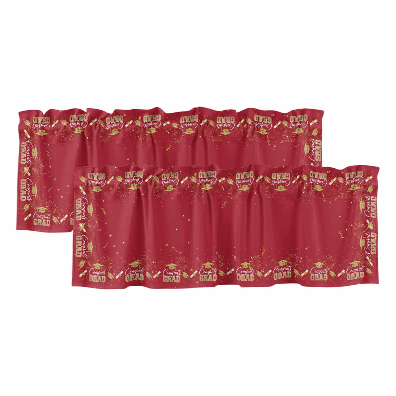 2 Pack Red Graduation Cap Valance for Window Gold Stars Academic ...
