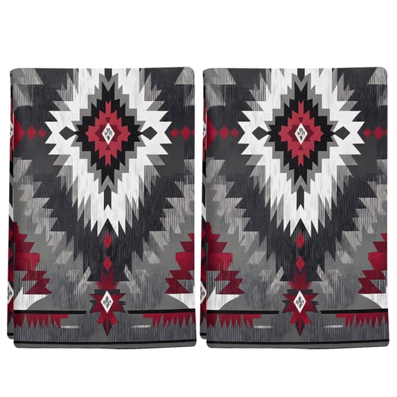 2 Pack Red Grey White Kitchen Towels Vintage Bohemian Ethnic Texture ...