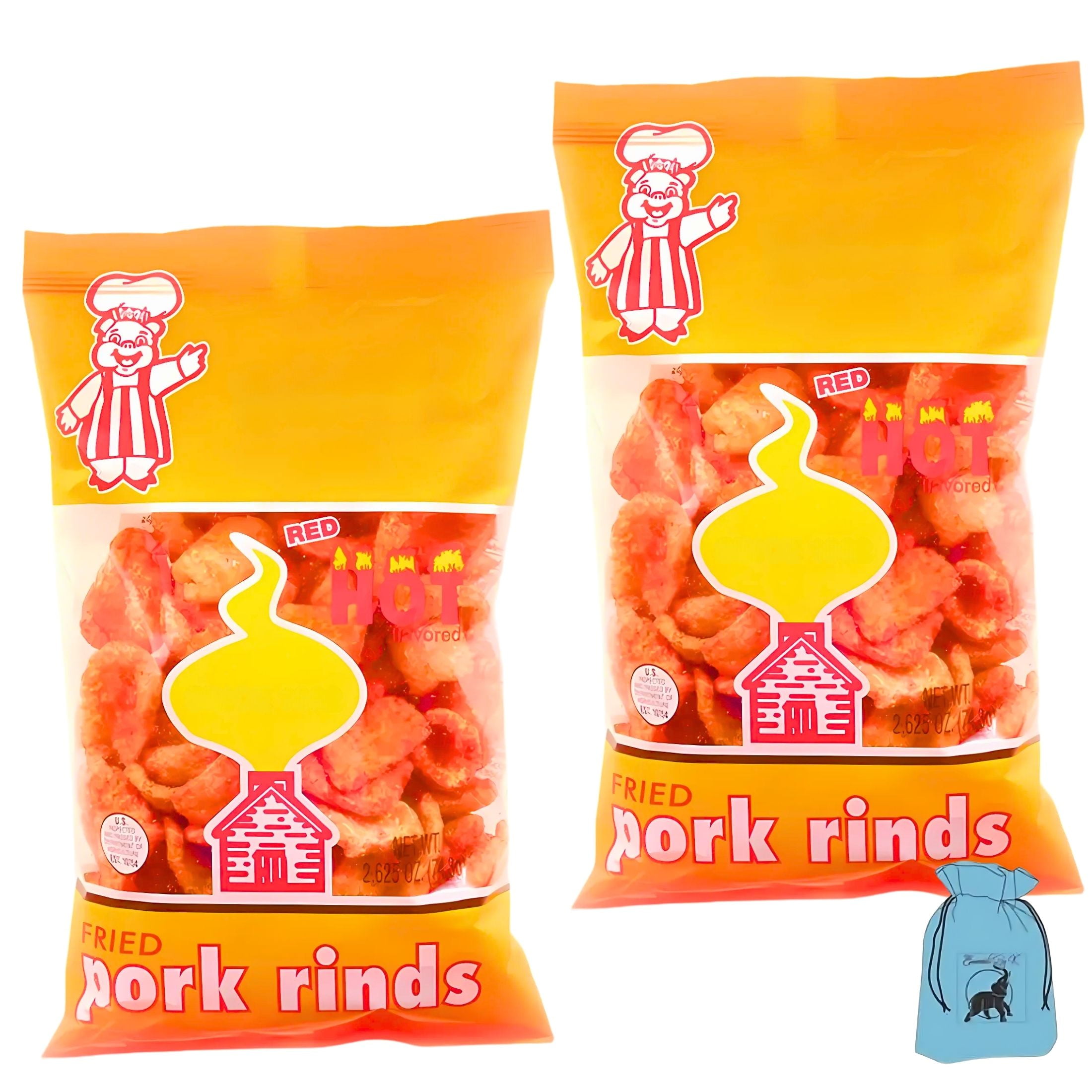 2-Pack Red Hot Fried Pork Rinds, 2.6 oz Bag Spicy Hickory Smoked Flavor, Extra Crunchy Airy ...