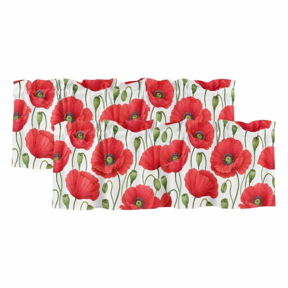 2 Pack Red Poppies Valance for Window Modern Red Floral Buds Stems ...