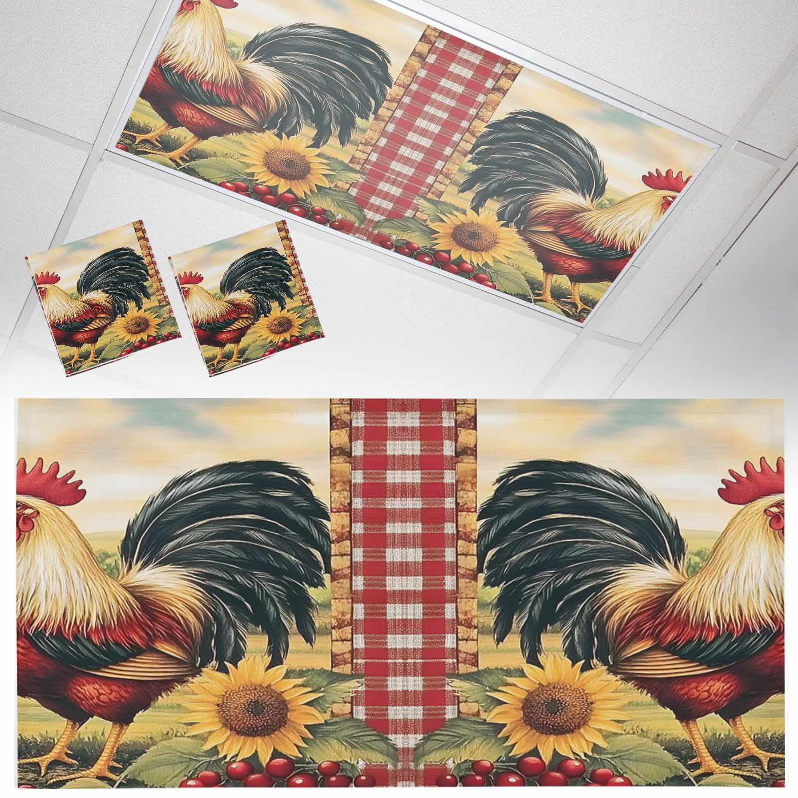 2 Pack Red Rooster Flowers Egg Fluorescent Light Covers for Ceiling ...
