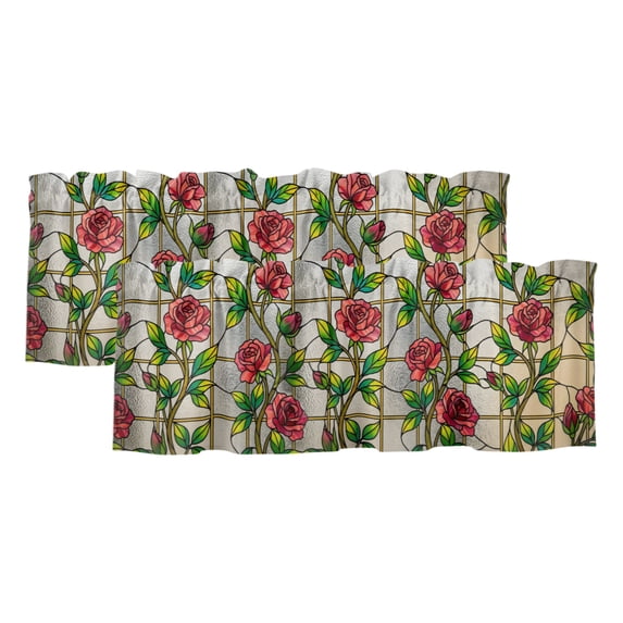 2 Pack Red Roses Valance for Window Vines Lines Stained Glass Elegant ...