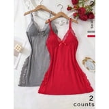 2-Pack Red & Silver Metallic Lace-Trimmed Cami Nightdress With Bow ...