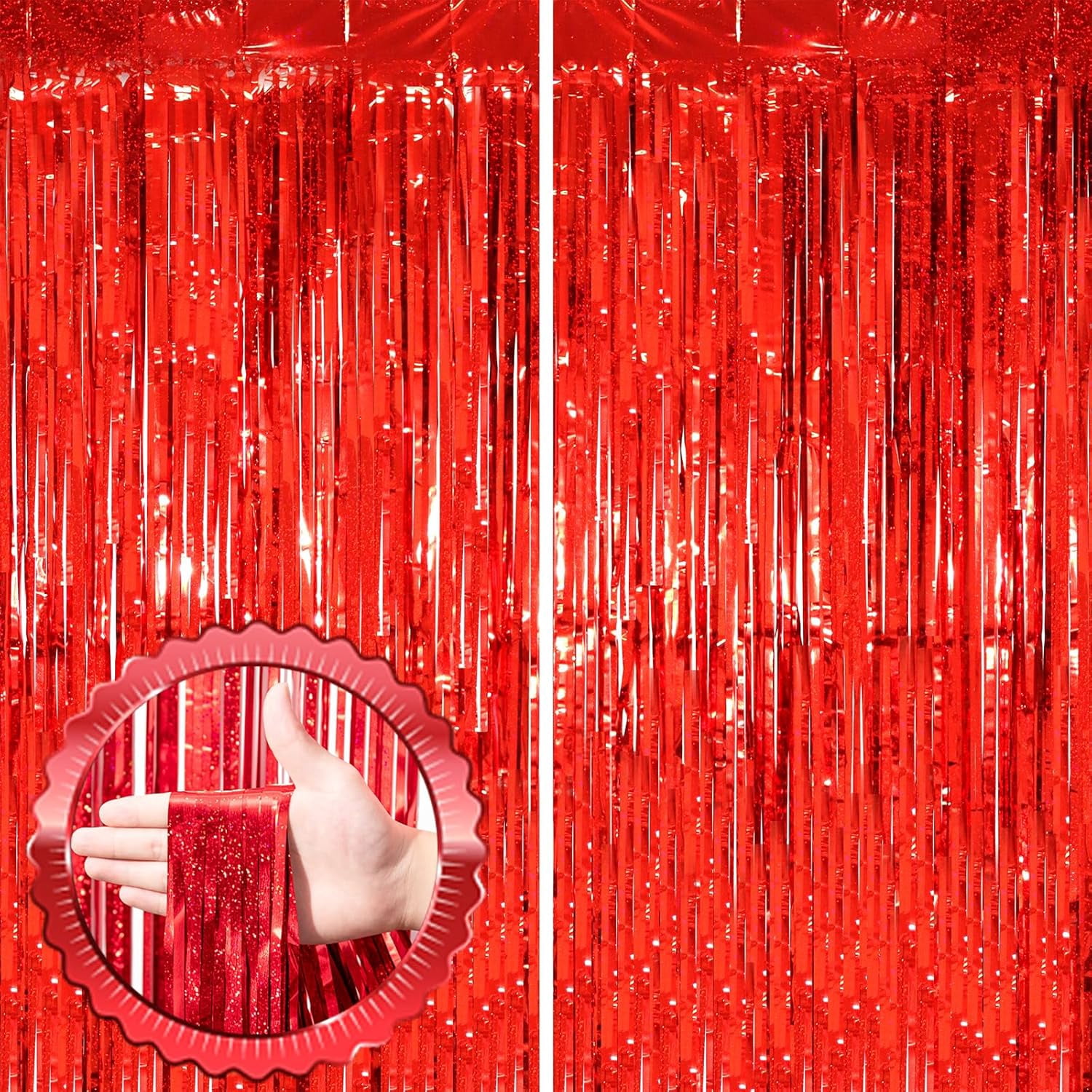 2 Pack Red Tinsel Foil Fringe Curtains, Metallic Party Streamers ...