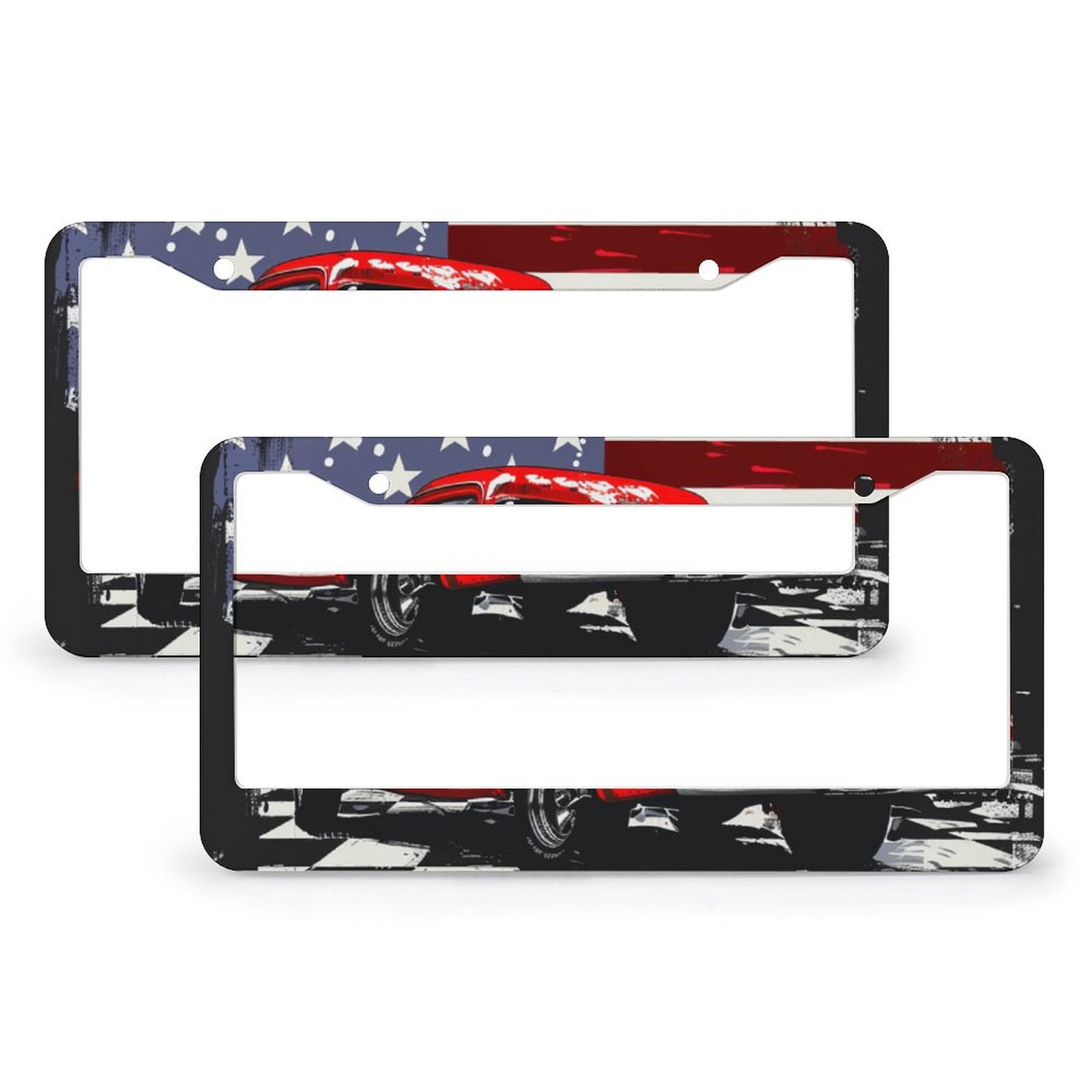 2 Pack Red Truck with An American Flag And Stars License Plate Frame ...