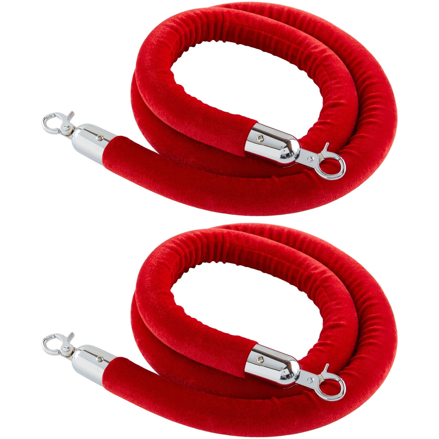 2 Pack Red Velvet Stanchion Rope with Silver Chrome Plated Hooks, 5 ...