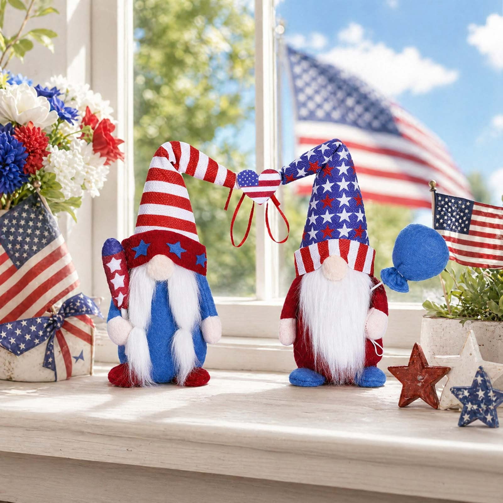 2 Pack Red White Blue Patriotic Gnome Ornaments, 12.6 Inch Independence ...