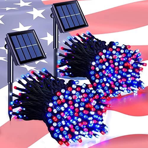 2 Pack Red White and Blue Solar Lights, 200LED 75.5ft Patriot Solar ...
