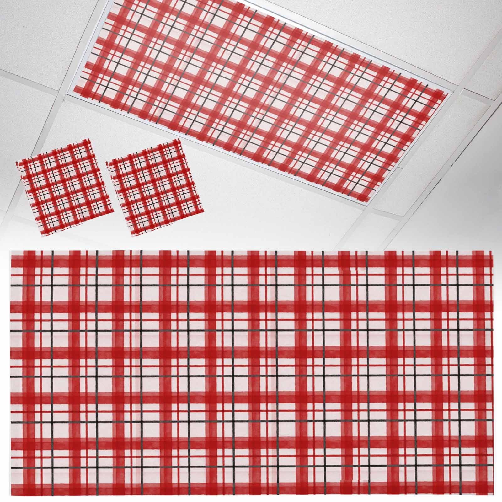 2 Pack Red White Grid Gingham Fluorescent Light Covers for Ceiling ...