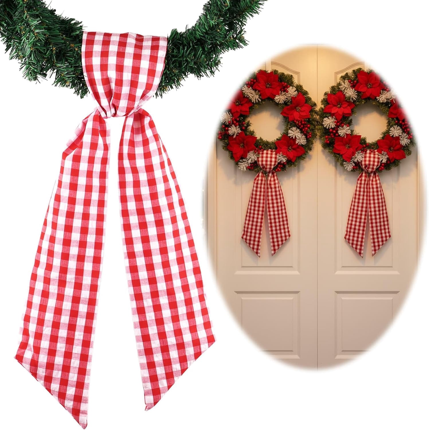 2 Pack Red White Plaid Wreath Sash Front Door Decoration, Blank Sashes ...