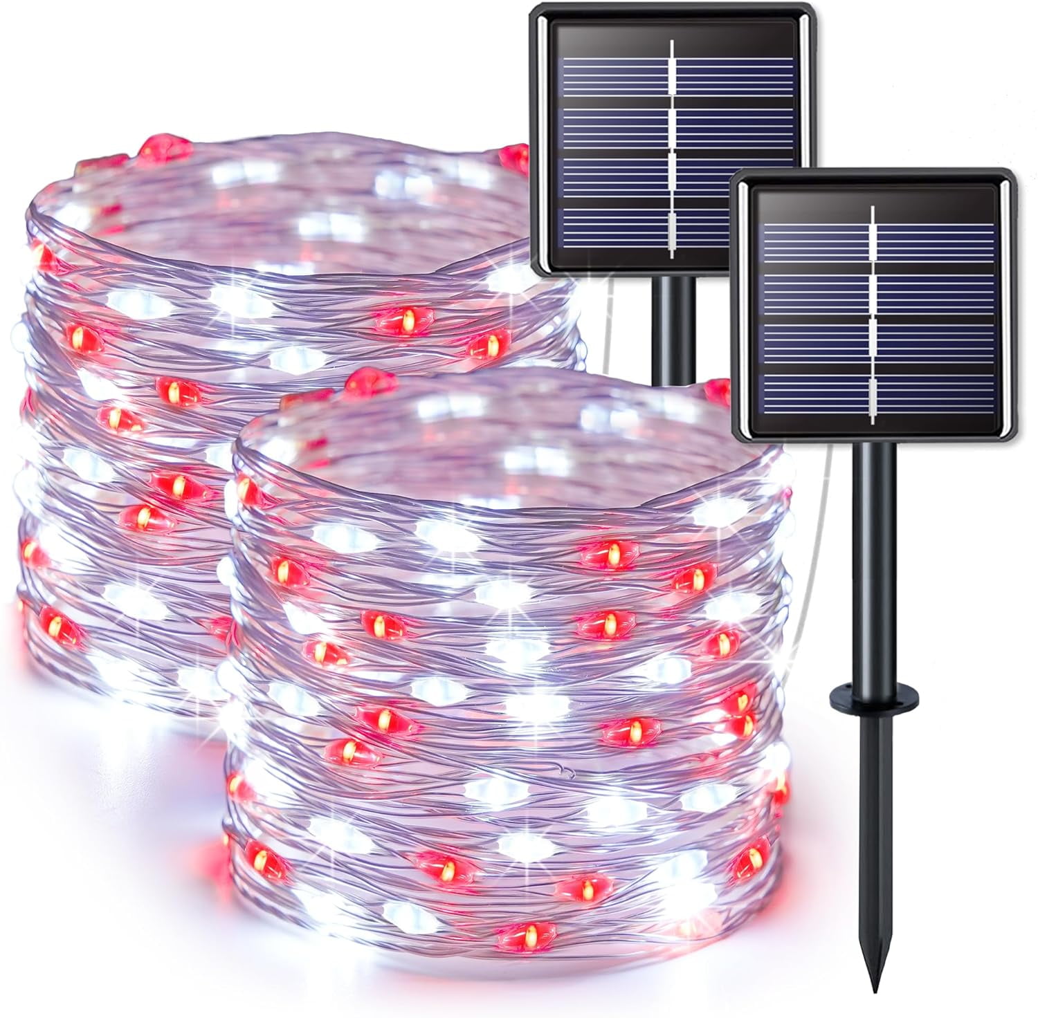 2 Pack Red and White Solar Christmas Lights, Each 33FT 100 LED Solar ...