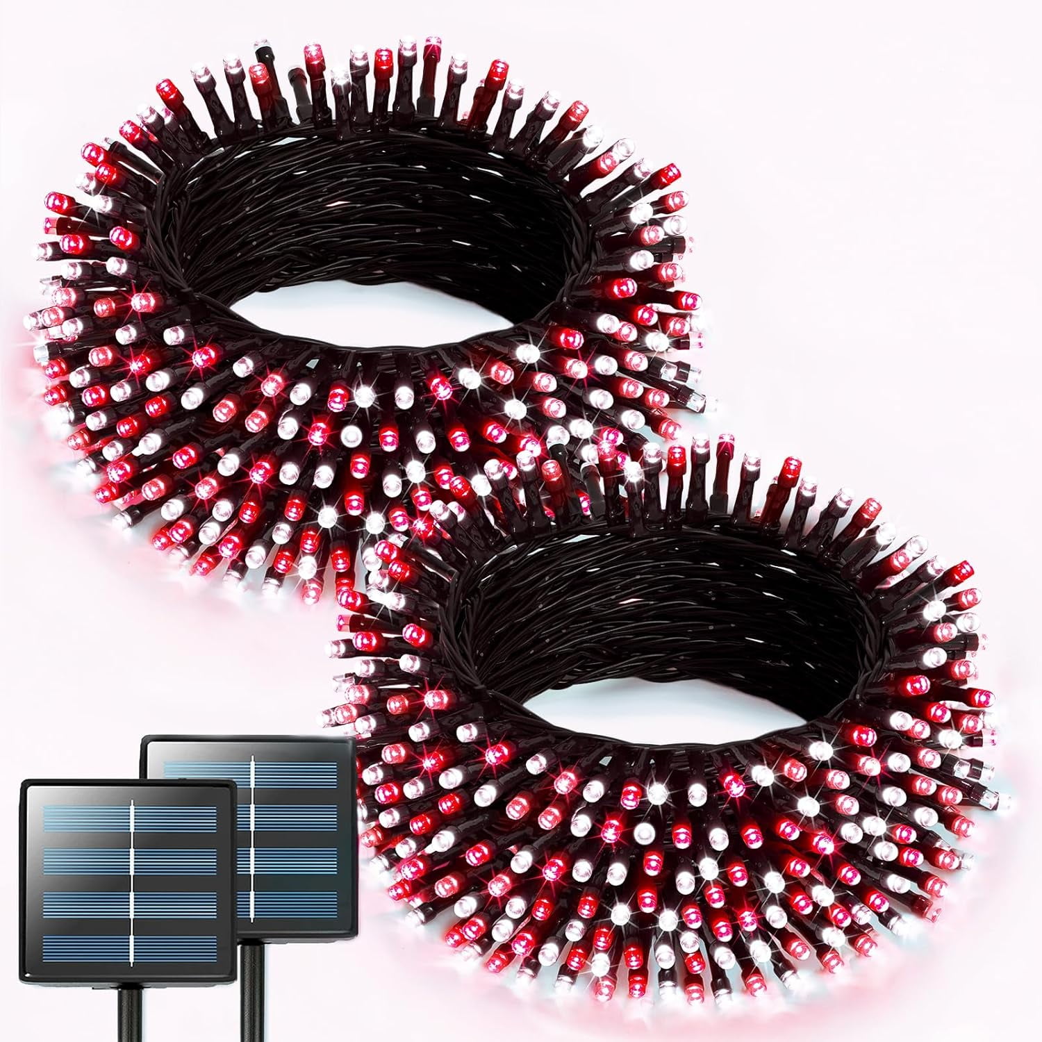 2 Pack Red and White Solar Christmas Lights, Total 400 LED 151FT Solar ...