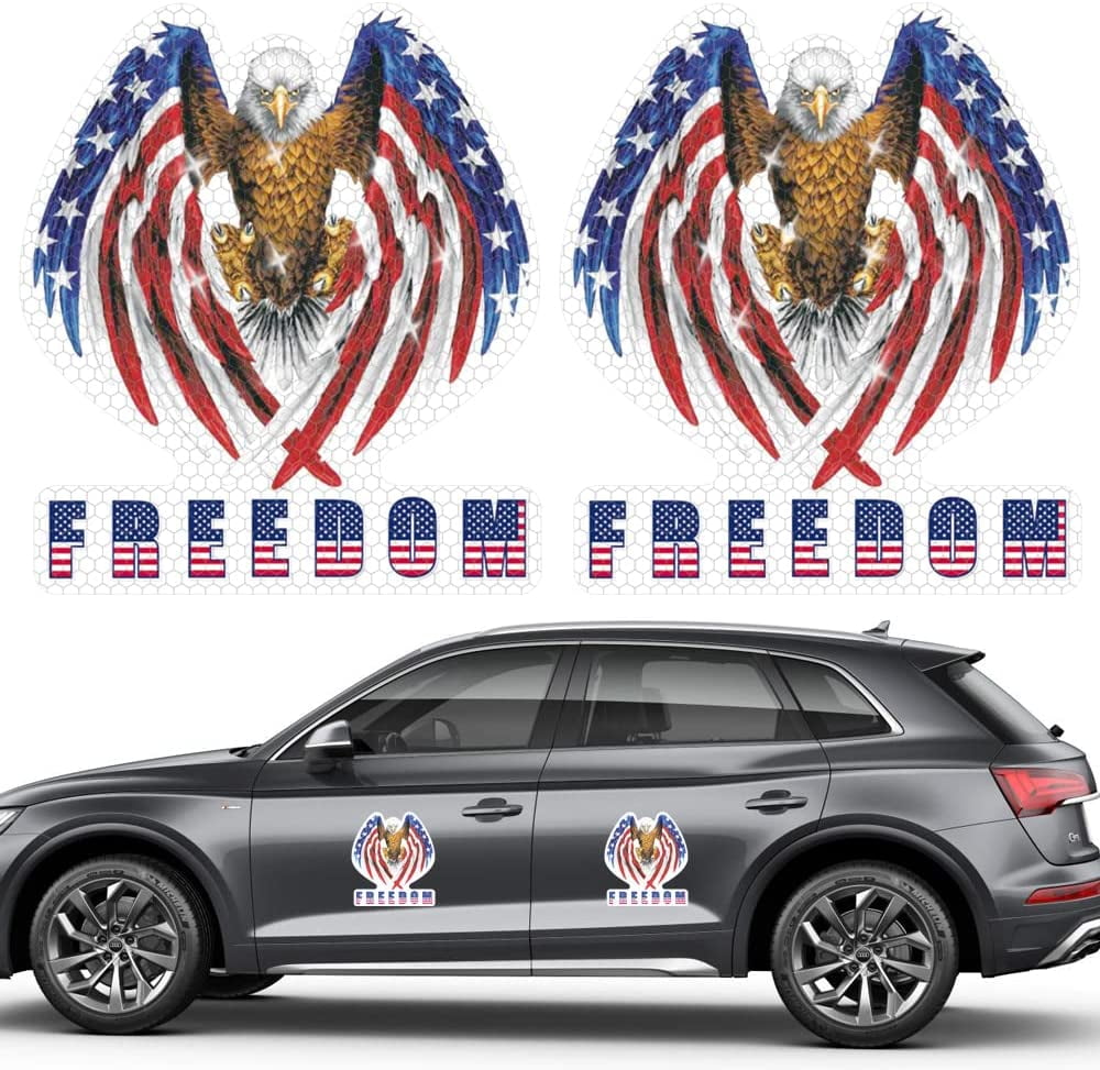 2 Pack Reflective American Flag Bald Eagle Car Magnet, Patriotic USA ...