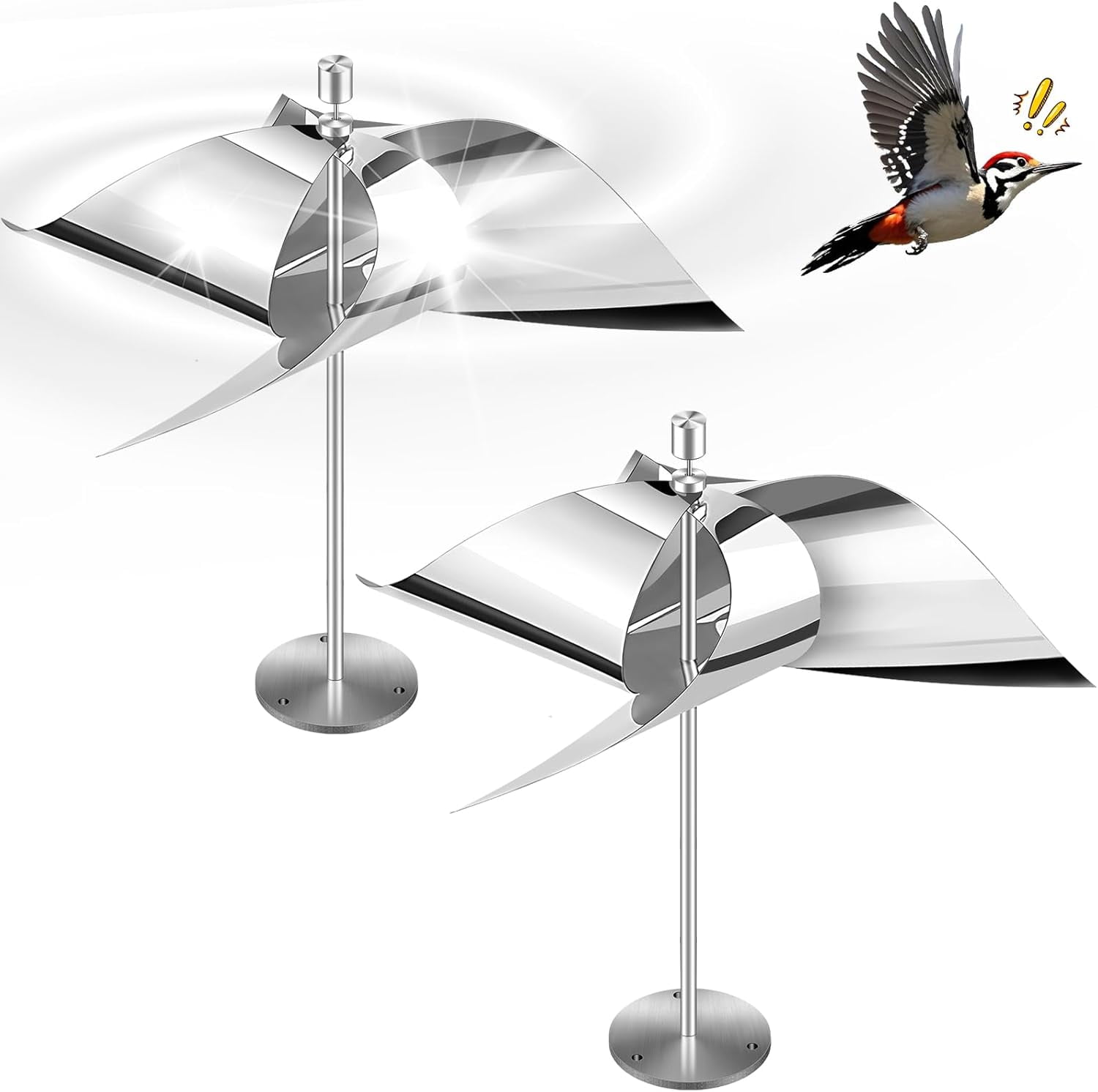 2 Pack Reflective Bird Deterrent, Outdoor Reflective Pinwheel Dird ...
