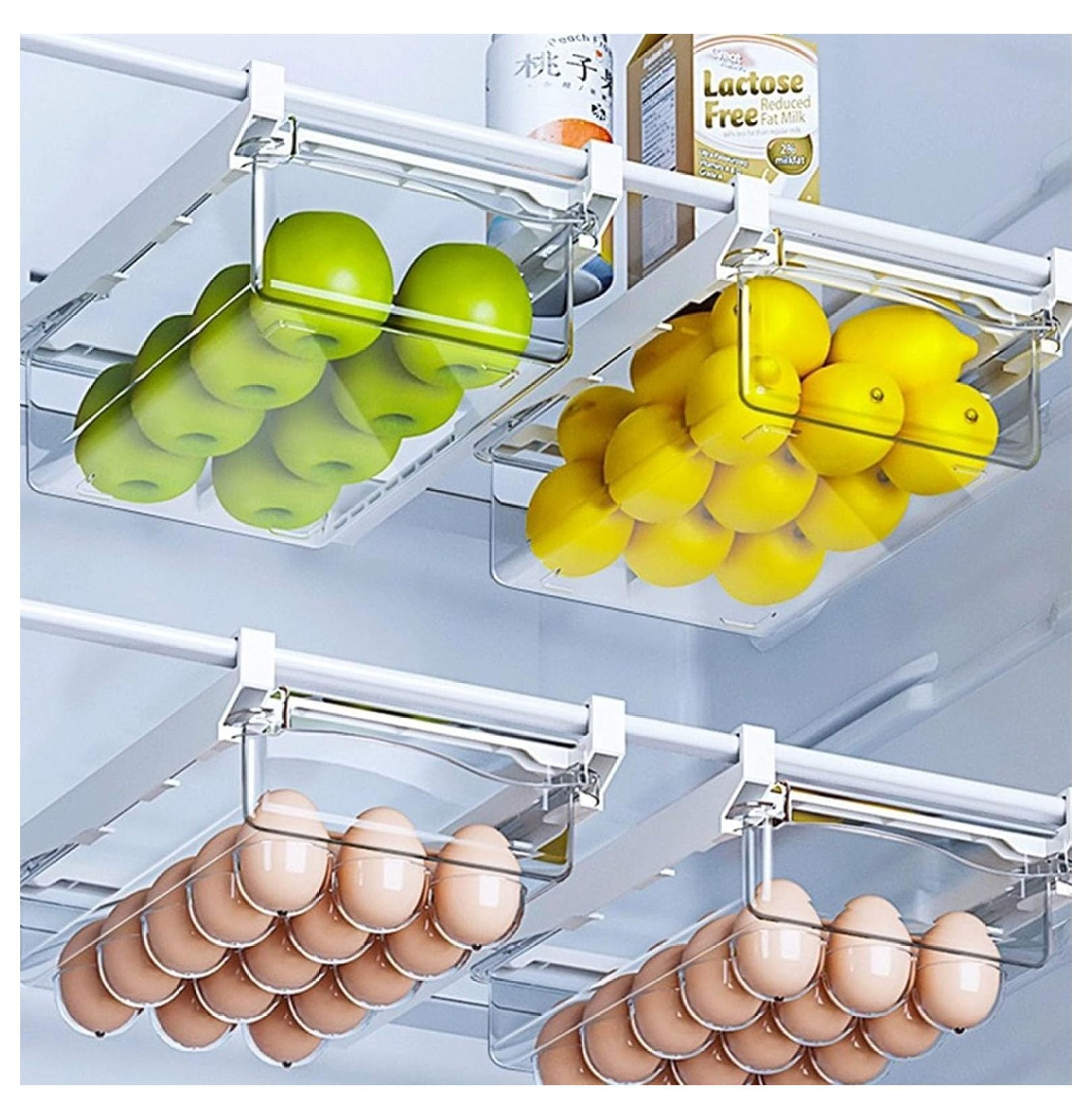 2 Pack Refrigerator Organizer Bins Pull Out Drawer, 12” Adjustable ...