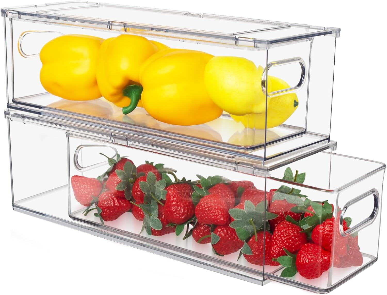 2 Pack Refrigerator Organizer Bins with Pull-out Drawer, Clear Fridge ...