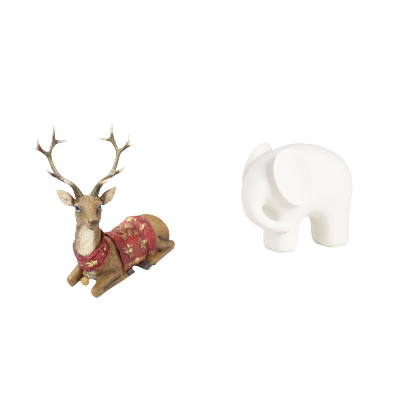 2 Pack Reindeer Statue Elk Deer Figurine Elephant Animal Figure Ceramic ...