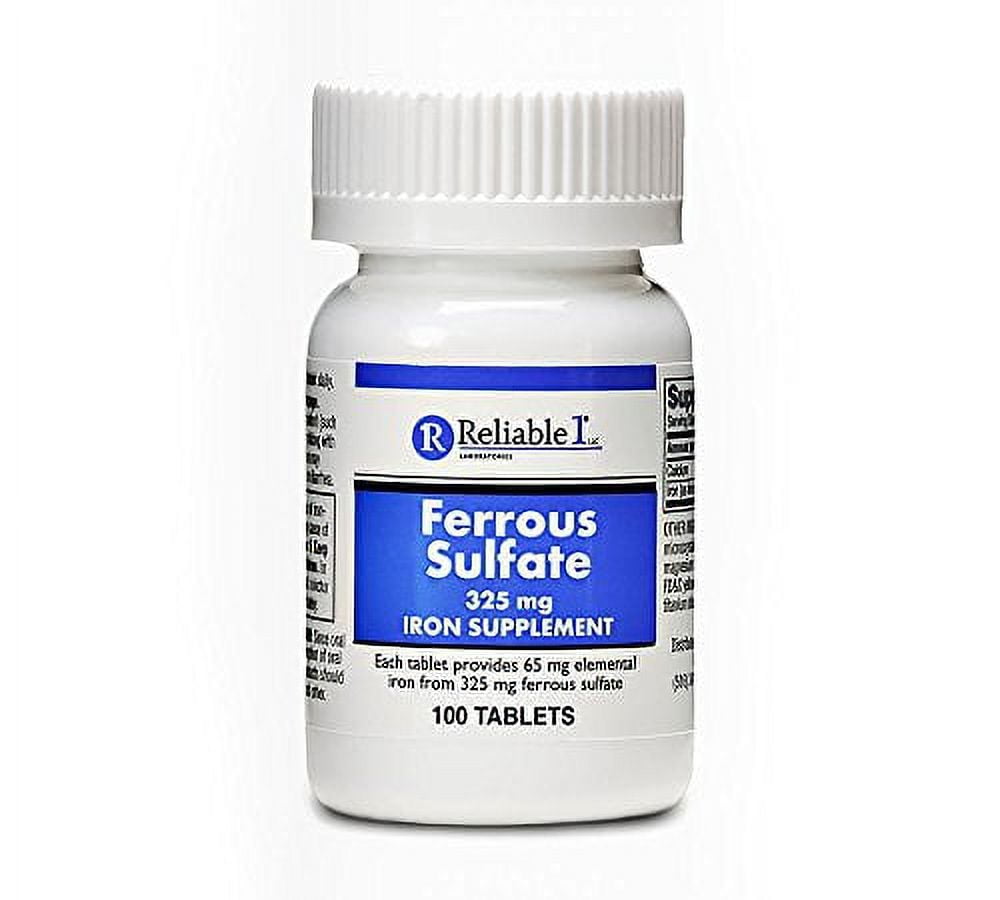 Reliable 1 - 2 Pack Ferrous Sulfate Iron Pills Supplement, 325mg, 100 ...