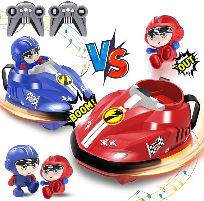 2 Pack Remote Control Cars, RC Cartoon Bumper Car Toys for Kids, with ...