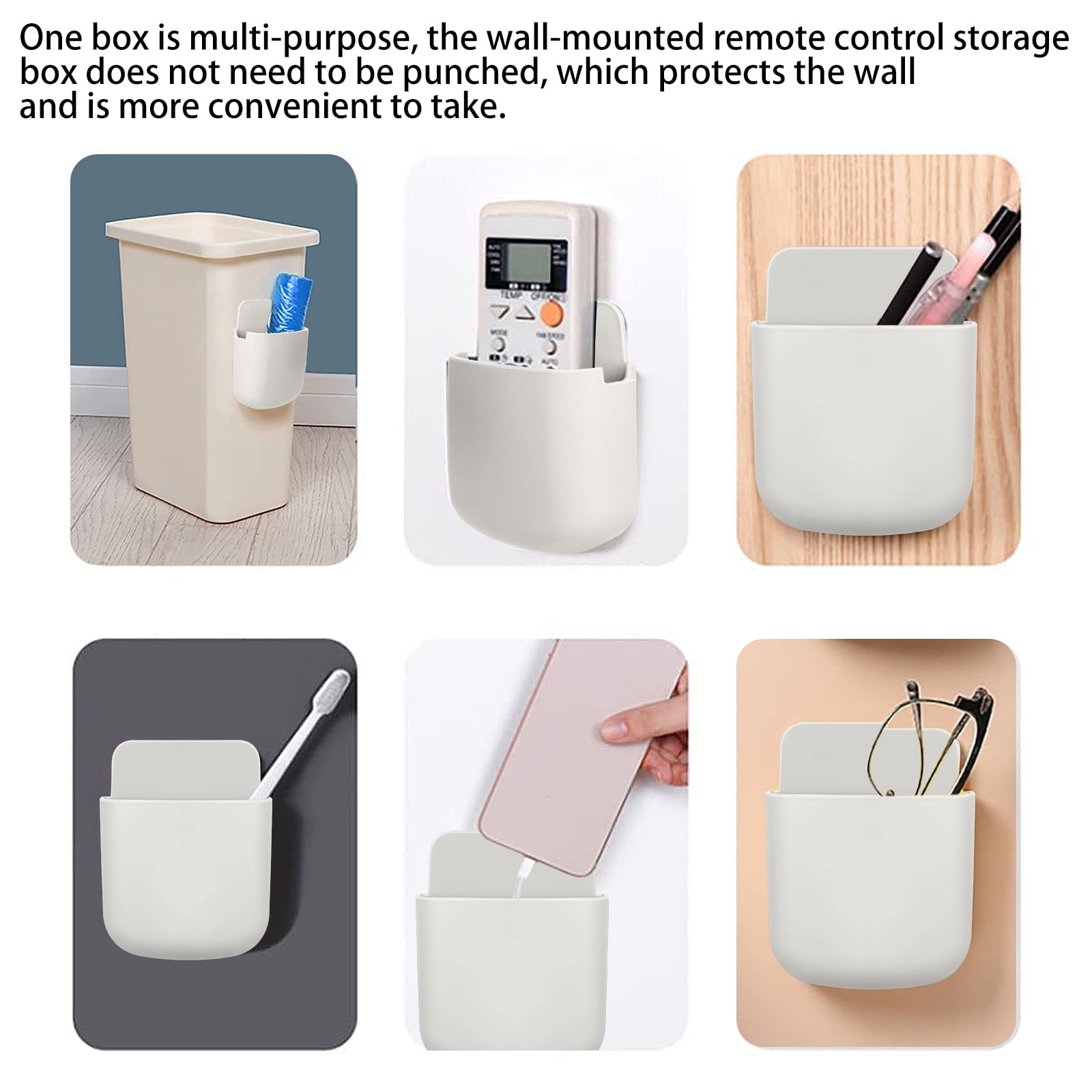 2 Pack Remote Holders Wall Mount Hole Free, Self-Adhesive Storage Box ...