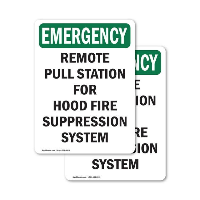 (2 Pack) Remote Pull Station For Hood Fire OSHA Emergency Sign ...
