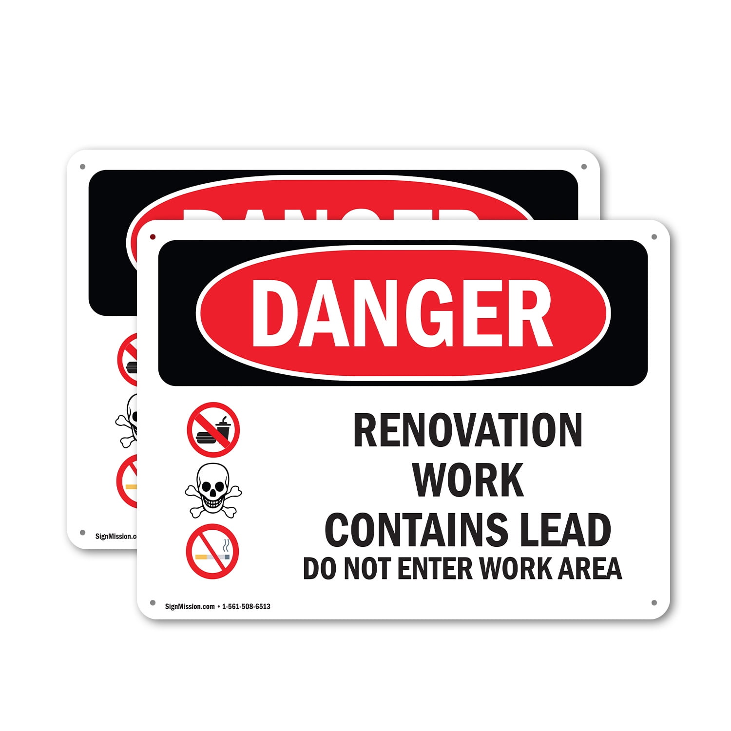 (2 Pack) Renovation Work Contains Lead Do Not Enter OSHA Danger Sign 10 ...