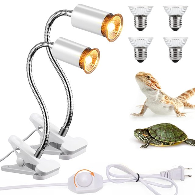 2 Pack Reptile Heat Lamp, Basking Spot Lamp, UVA + UVB Full Spectrum Sun Lamp with 360°Rotatable ...