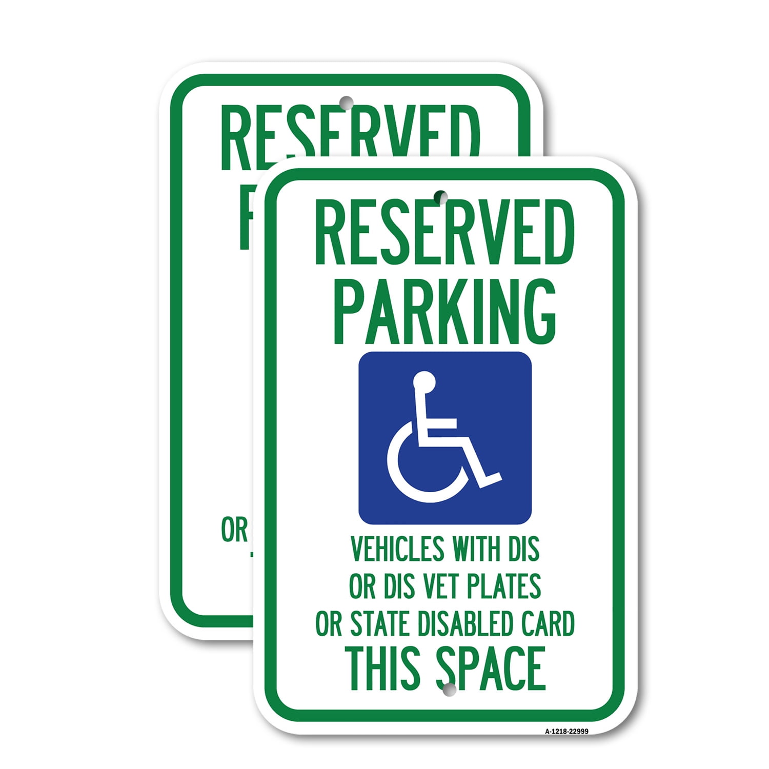 (2 Pack) Reserved Parking Vehicles with Dis or Dis Vet Plates or State ...