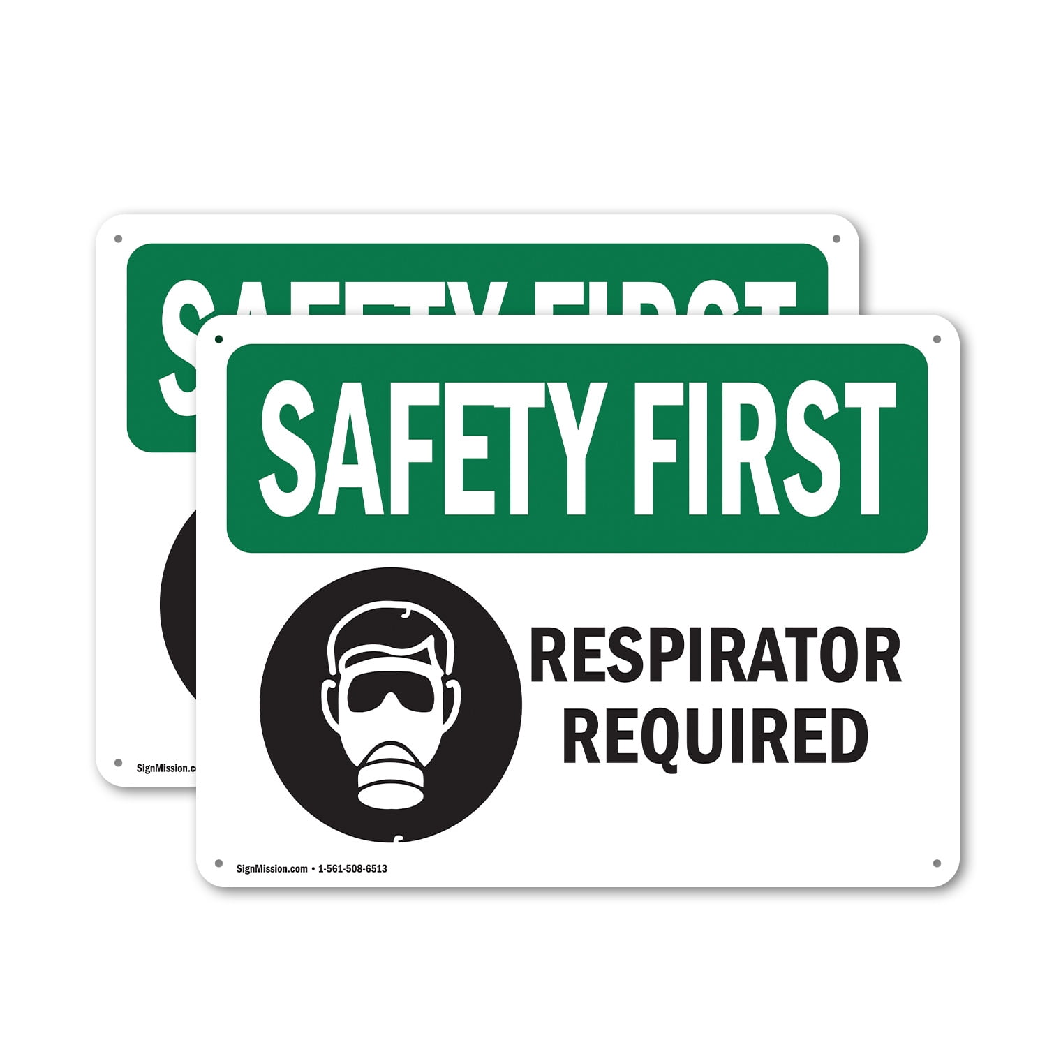 (2 Pack) Respirator Required With Symbol OSHA Safety First Sign 14 Inch ...