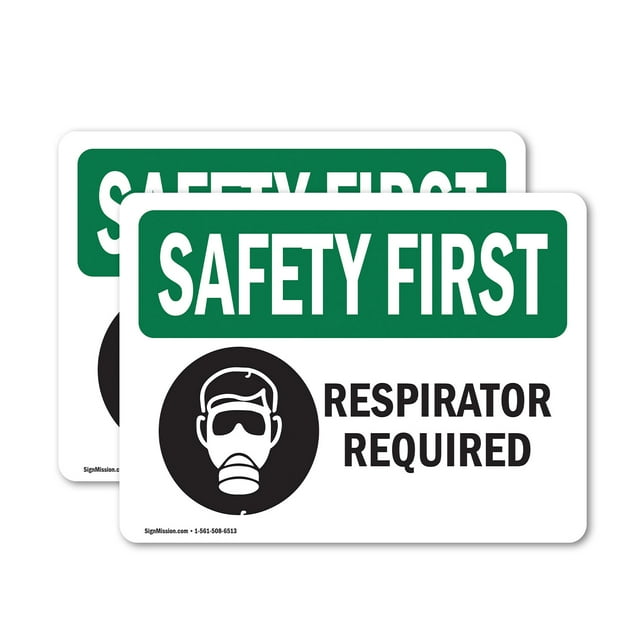 (2 Pack) Respirator Required With Symbol OSHA Safety First Sign ...