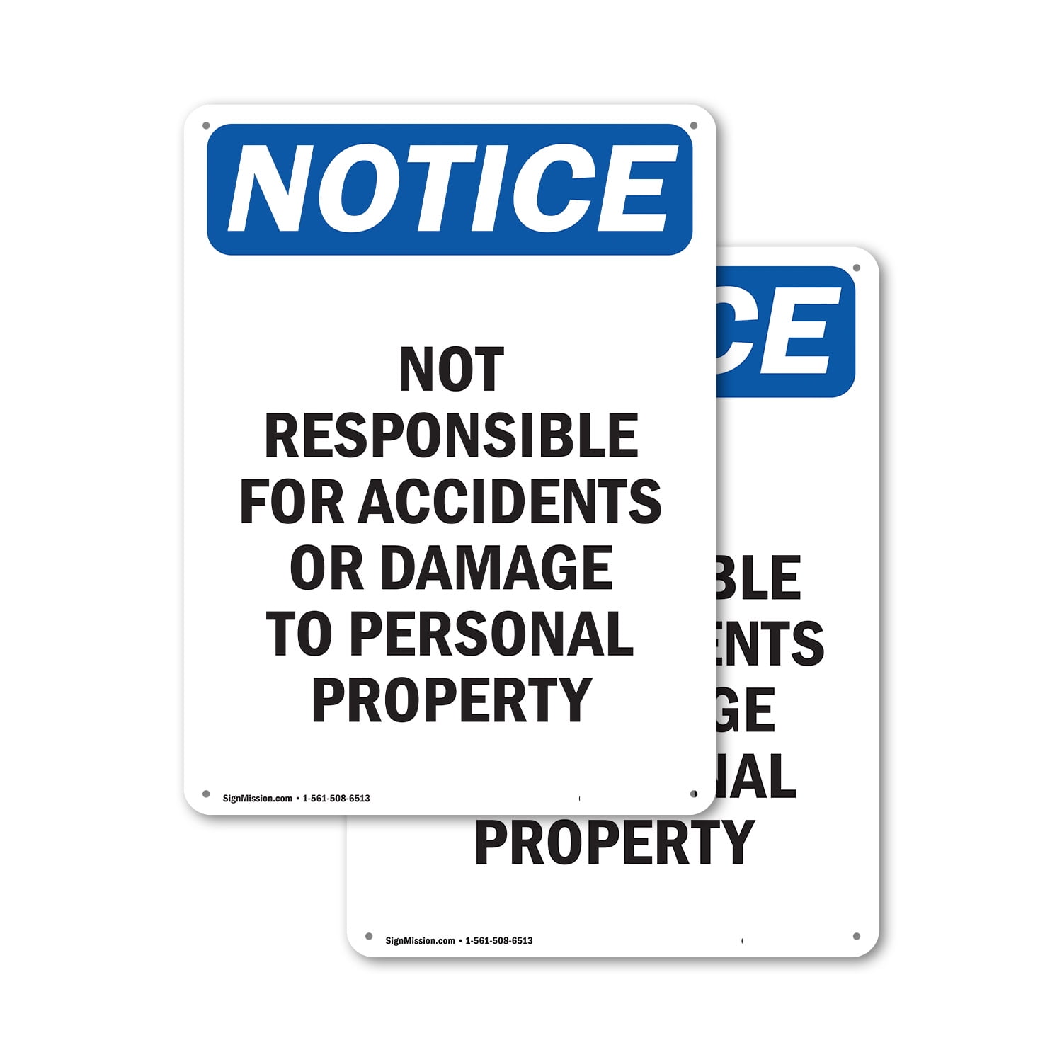 (2 Pack) Not Responsible For Accidents Or Damage OSHA Notice Sign 10 ...