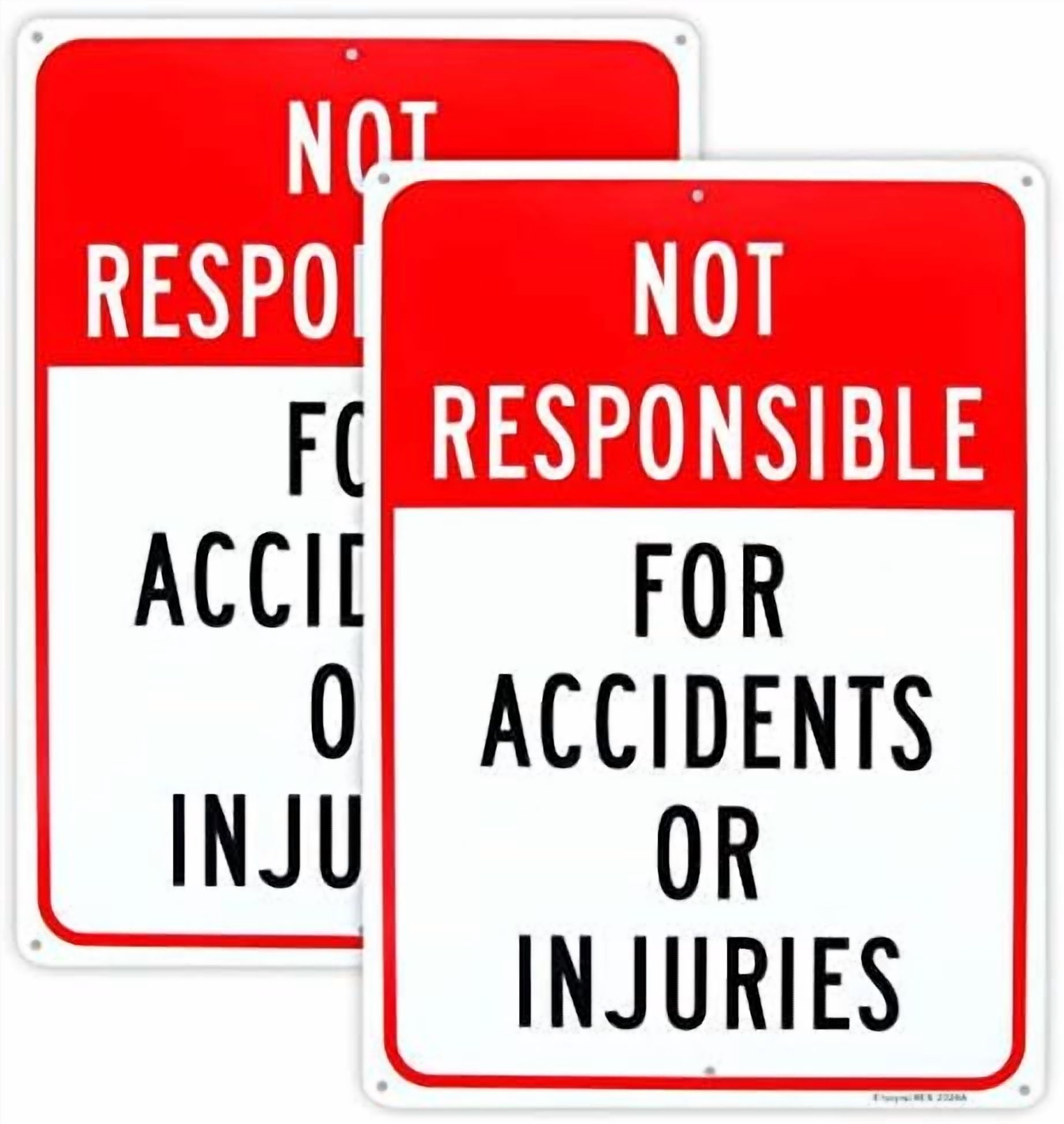 2 Pack Not Responsible for Accidents or Injuries Sign，Enter at Your Own ...